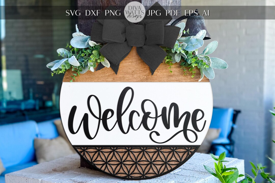 Laser Cut Door Hanger SVG | Welcome Sign SVG File | Round Wood Sign ...