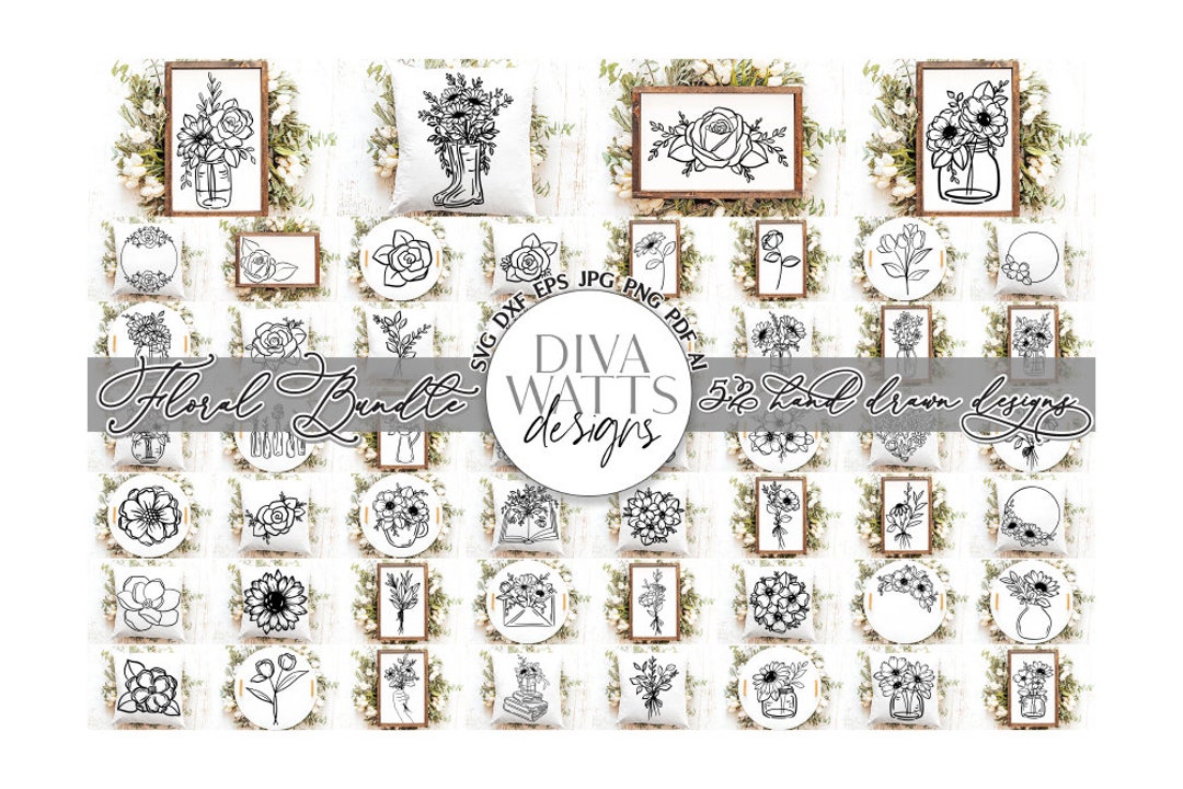 Mega Flower SVG Bundle | 52 Hand Drawn Floral Designs - Etsy