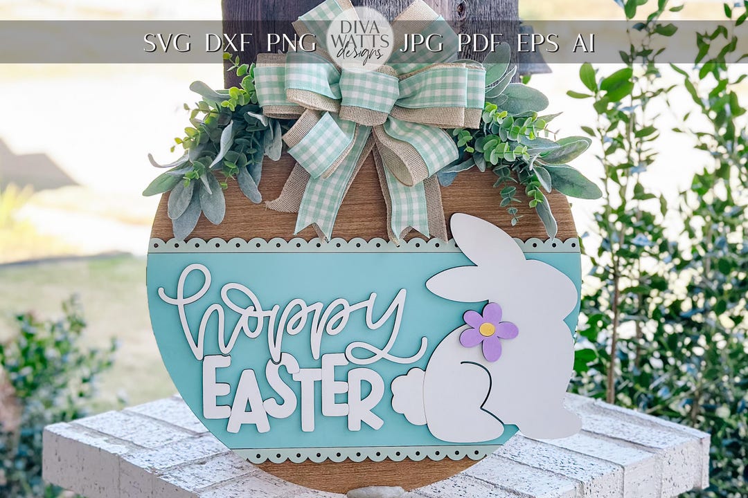 Hoppy Easter Bunny Door Hanger SVG – Round Laser Cut File for Spring ...