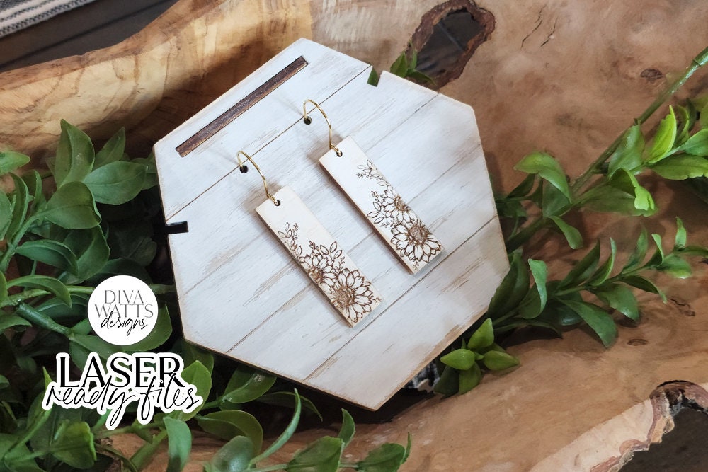 Floral Drop Earrings Glowforge SVG | Sunflower Laser Cut and Engrave ...