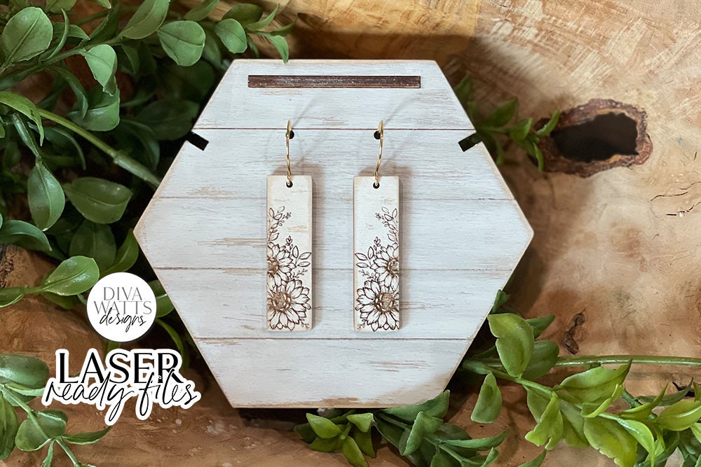 Floral Drop Earrings Glowforge SVG | Sunflower Laser Cut and Engrave ...