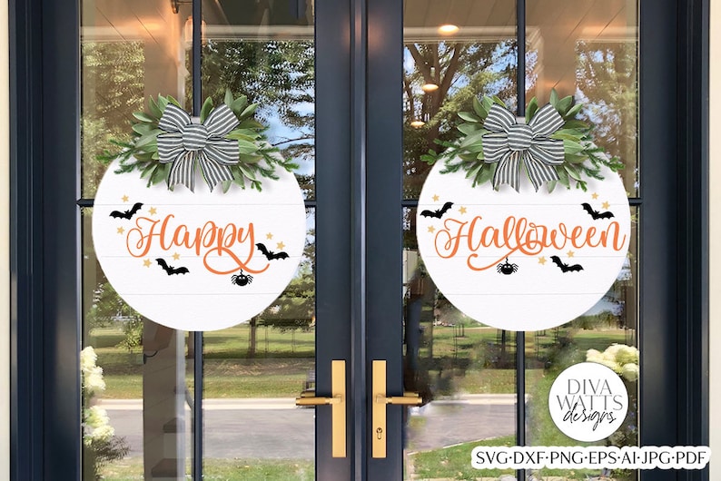 Happy Halloween Double Doors SVG Set | Round Fall Door Hanger Design - Etsy