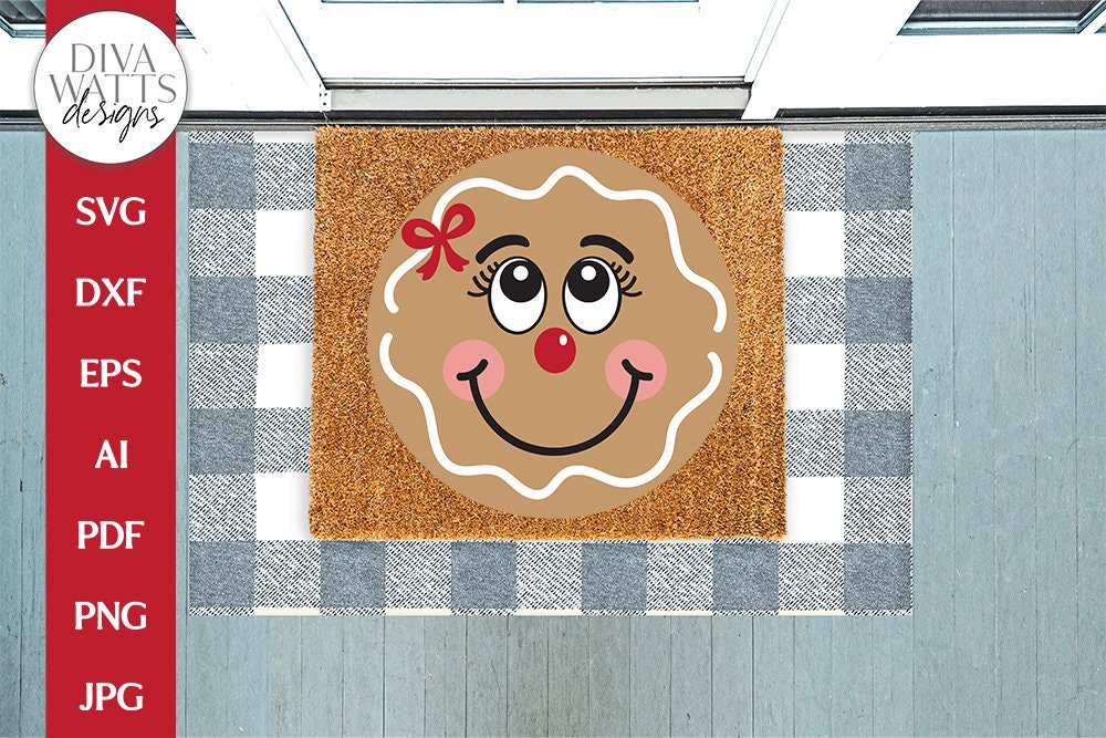 Gingerbread Girl Face SVG Christmas / Winter Round Design - Etsy