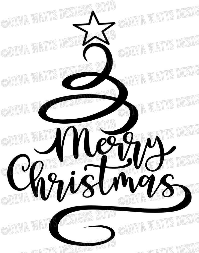 SVG Merry Christmas Swirly Tree Cutting File Star | Etsy