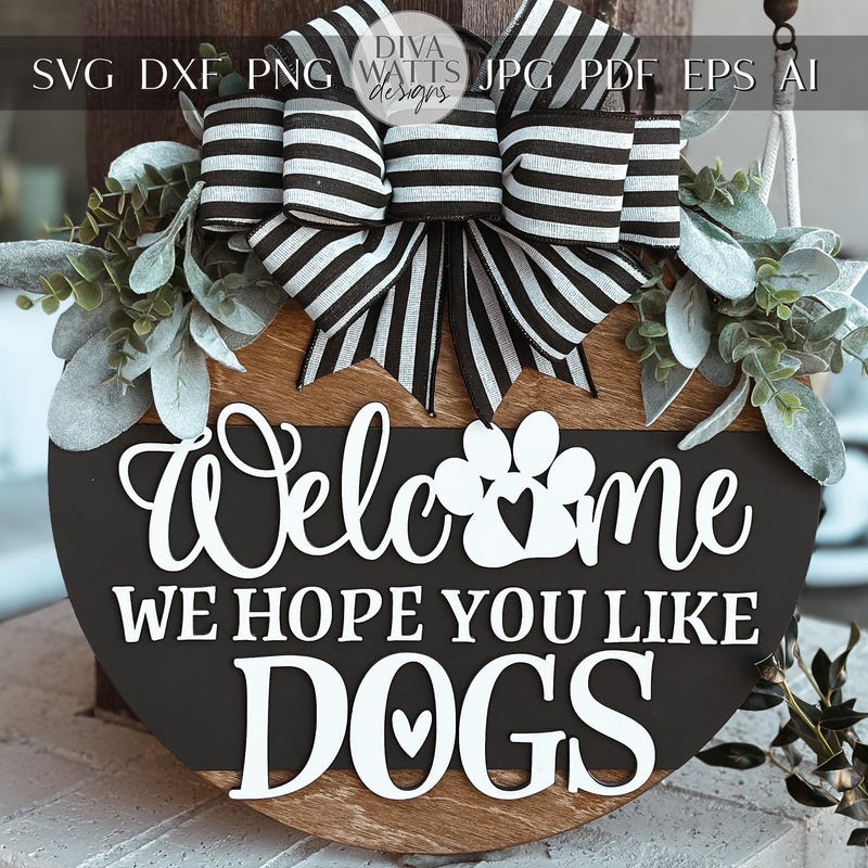 Welcome Round Sign Dogs - Etsy
