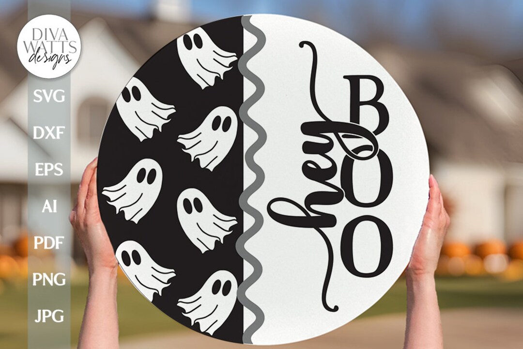 Hey Boo SVG Ghost Door Hanger SVG Ghost SVG Ghost Welcome Svg Halloween ...