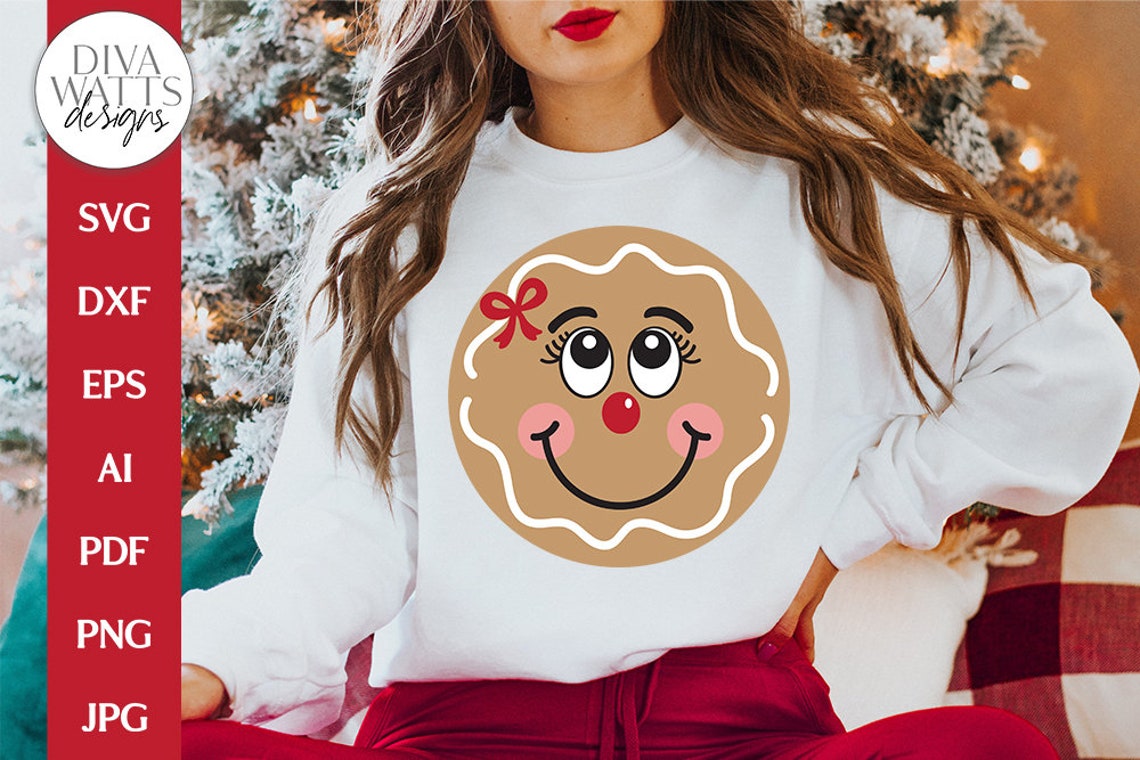 Gingerbread Girl Face SVG | Christmas / Winter Round Design - Etsy