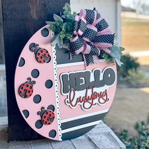 Hello Ladybug Round Door Hanger SVG, Layered Laser Cut File, Spring ...
