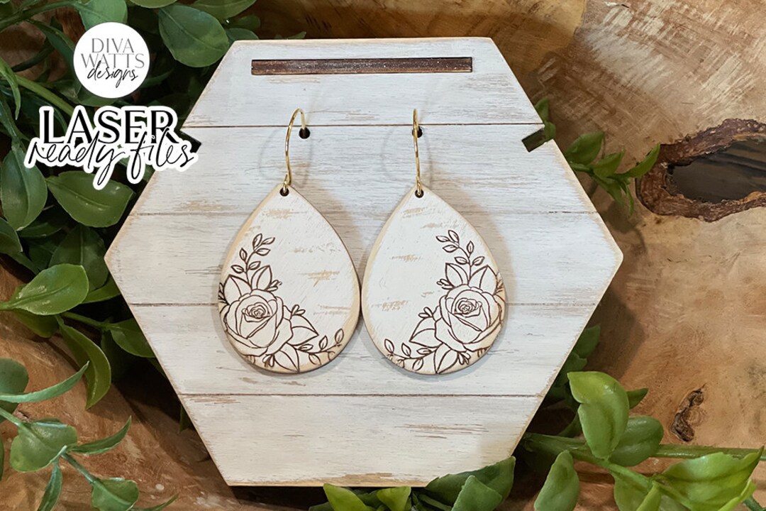 Rose Drop Earrings Glowforge SVG | Floral Laser File - Etsy
