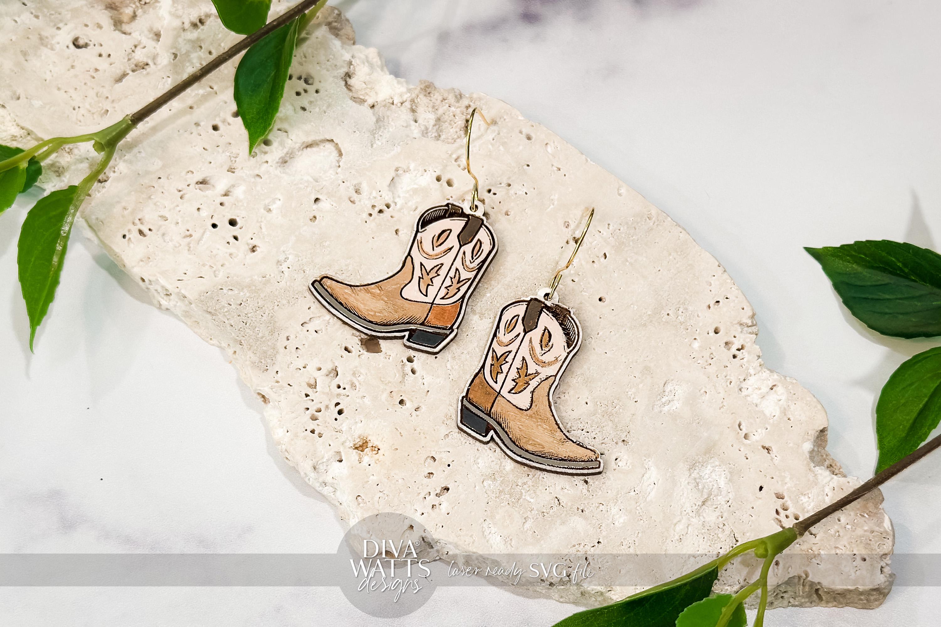 Cowboy Boot Earring SVG | Engraved Western Earring Cut File | Digital ...