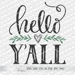 Hello Y'all SVG | Welcome SVG | Farmhouse Round Sign | Dxf and More - Etsy