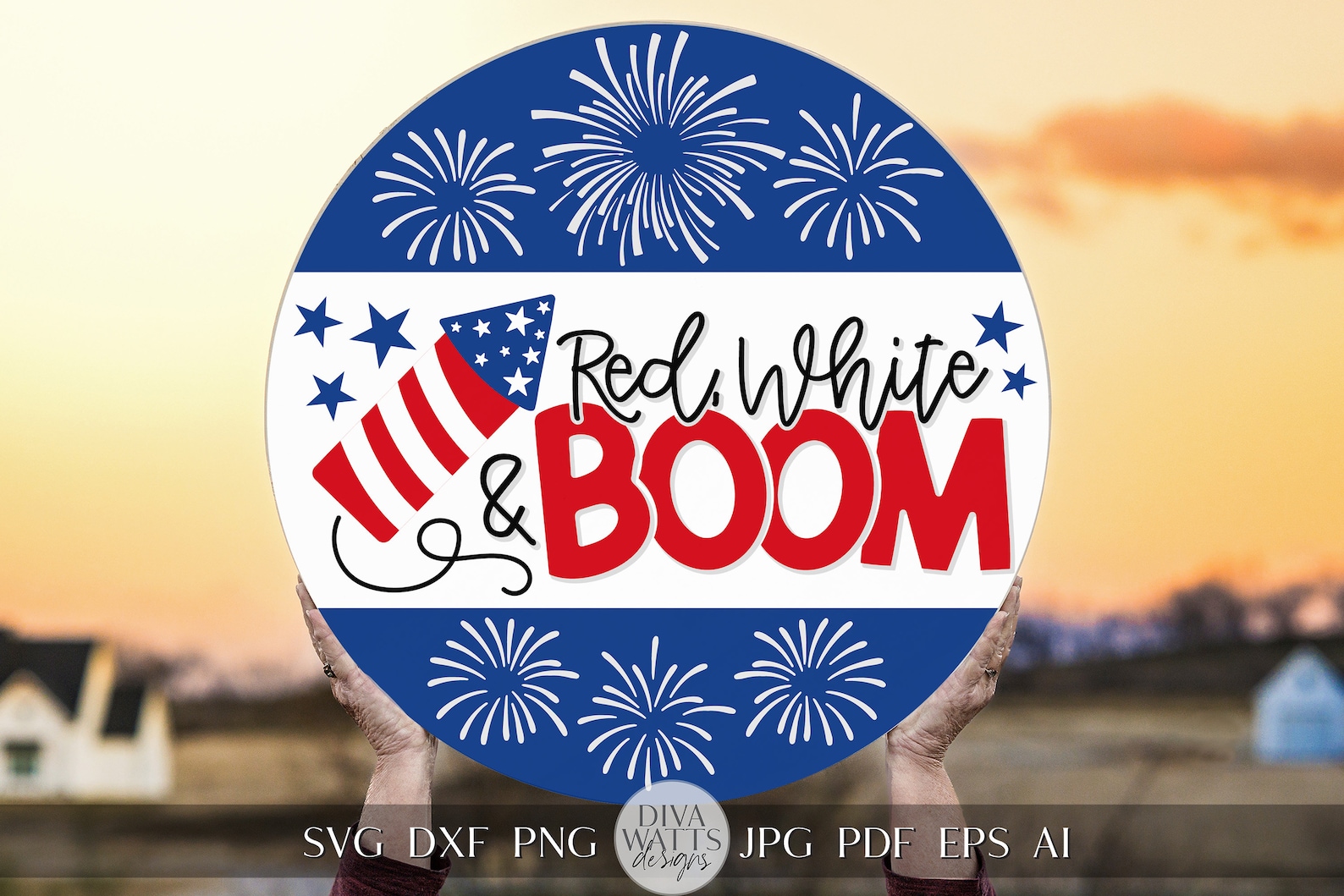 Red White and Boom SVG Flag 4th of July Door Hanger SVG Door Hanger for ...