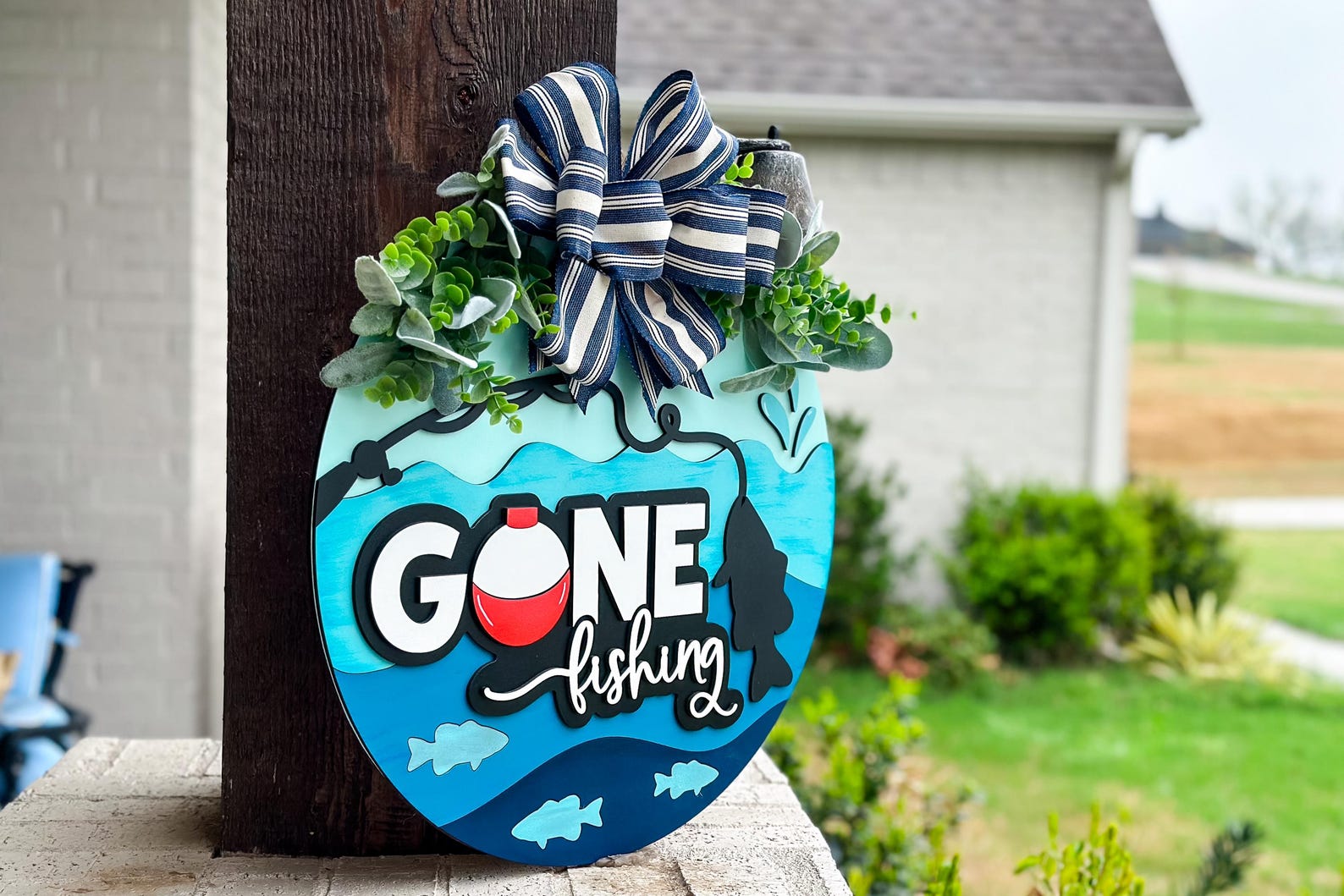 Gone Fishing SVG | Layered Laser Cut File for Round Door Hanger ...