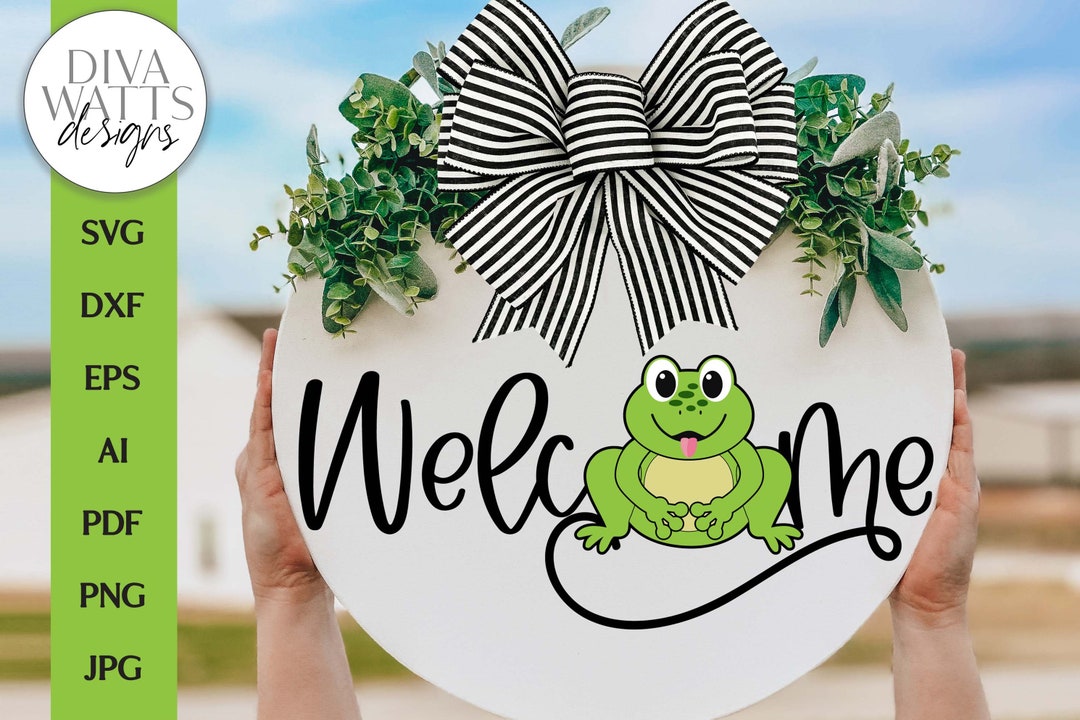 Welcome SVG Frog Door Hanger Design - Etsy