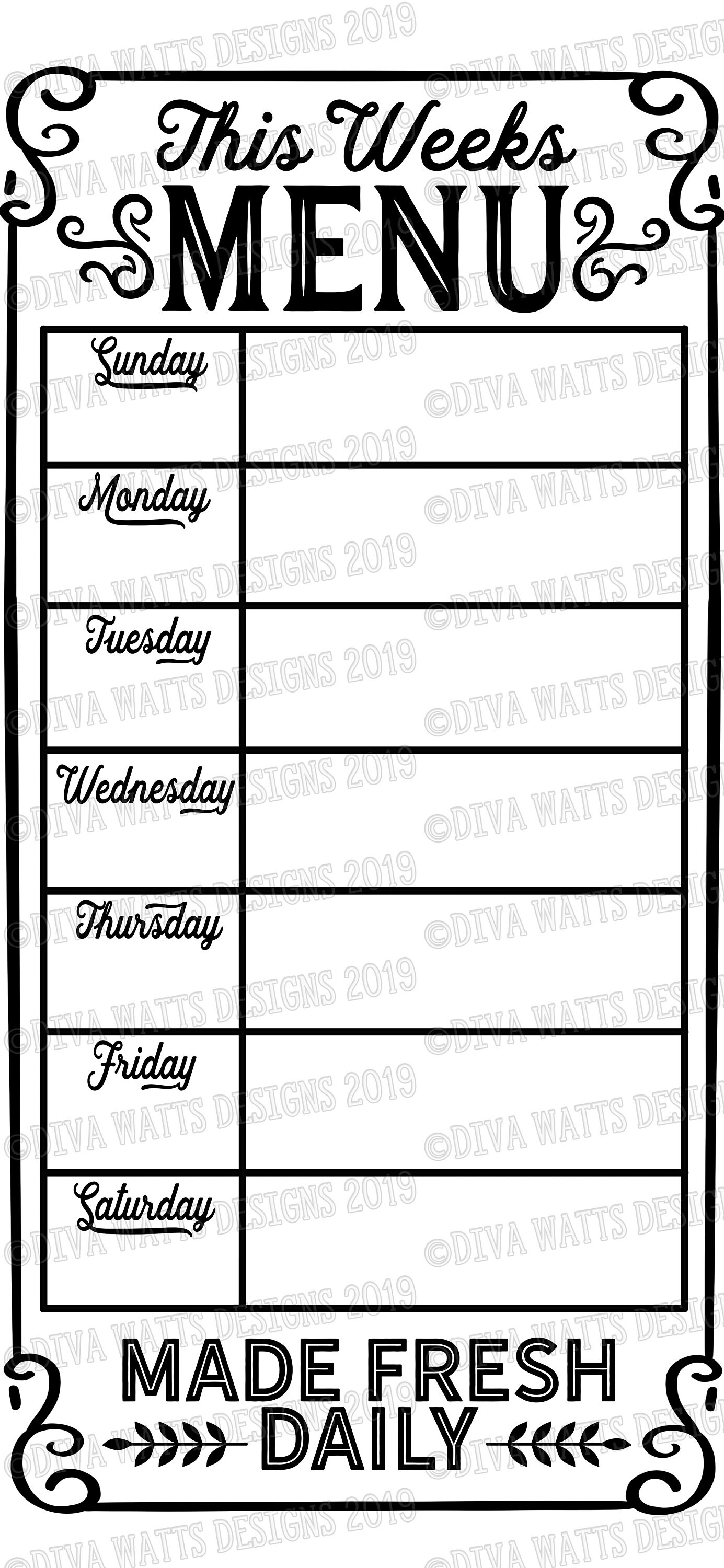 SVG Weekly Menu Cutting File Farmhouse Fixer Upper Rustic | Etsy