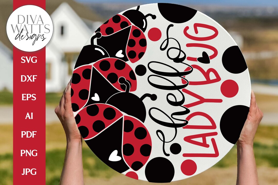 Hello Ladybug SVG | Spring Round Door Hanger Design - Etsy
