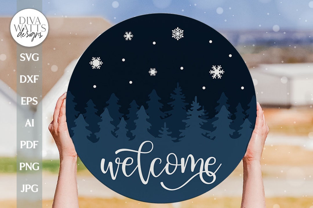 Welcome SVG Winter Scene Svg Christmas Door Hanger SVG Winter Door ...