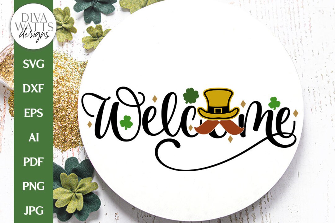 Welcome With Shamrock and Leprechaun SVG | St. Patrick's Day Design - Etsy