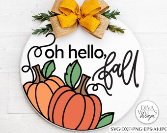 SVG, Hello Fall Svg, Door Hanger SVG, Farmhouse Decor, Pumpkin SVG ...