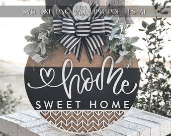 Laser Cut Round Door Sign SVG Bundle, Home Sweet Home Laser Cut File ...