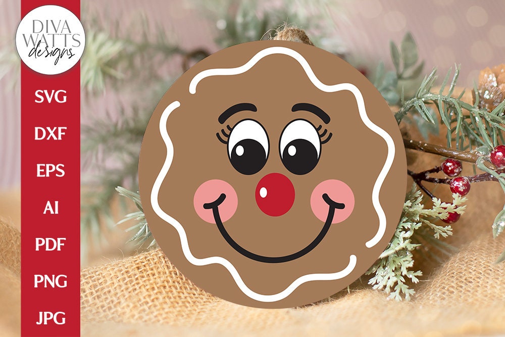 Gingerbread Face SVG Christmas / Winter Round Design - Etsy