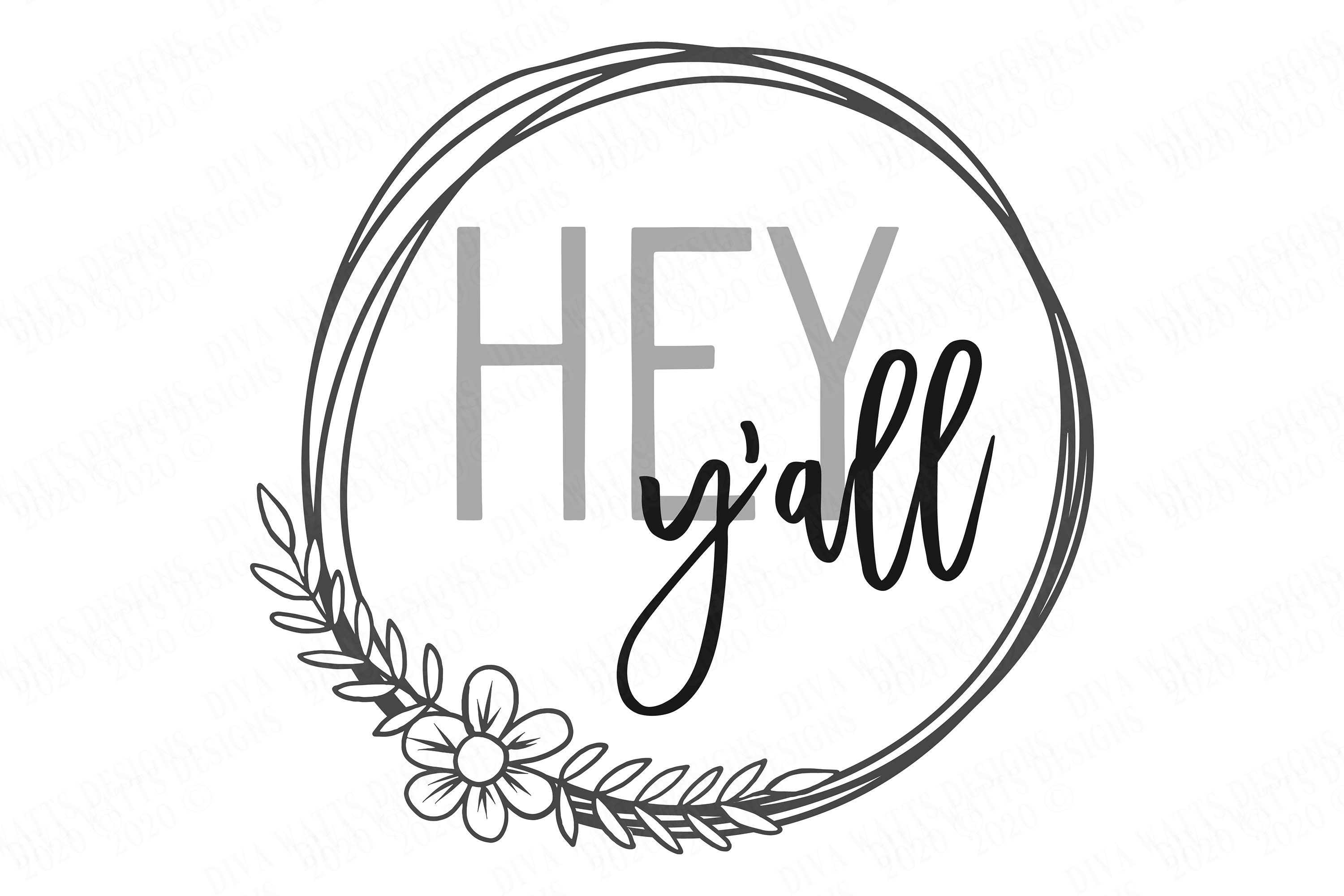 SVG Hey Y'all Cutting File Farmhouse Wreath - Etsy