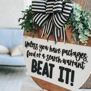 Funny Door Sign SVG, Beat It Sign Laser Cut File, Round Door Hanger SVG ...