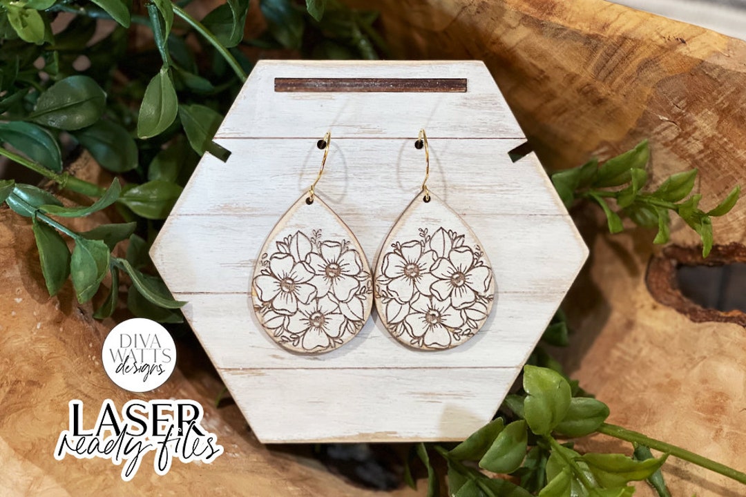 Floral Drop Earrings Glowforge SVG | Laser Cut and Engrave File - Etsy