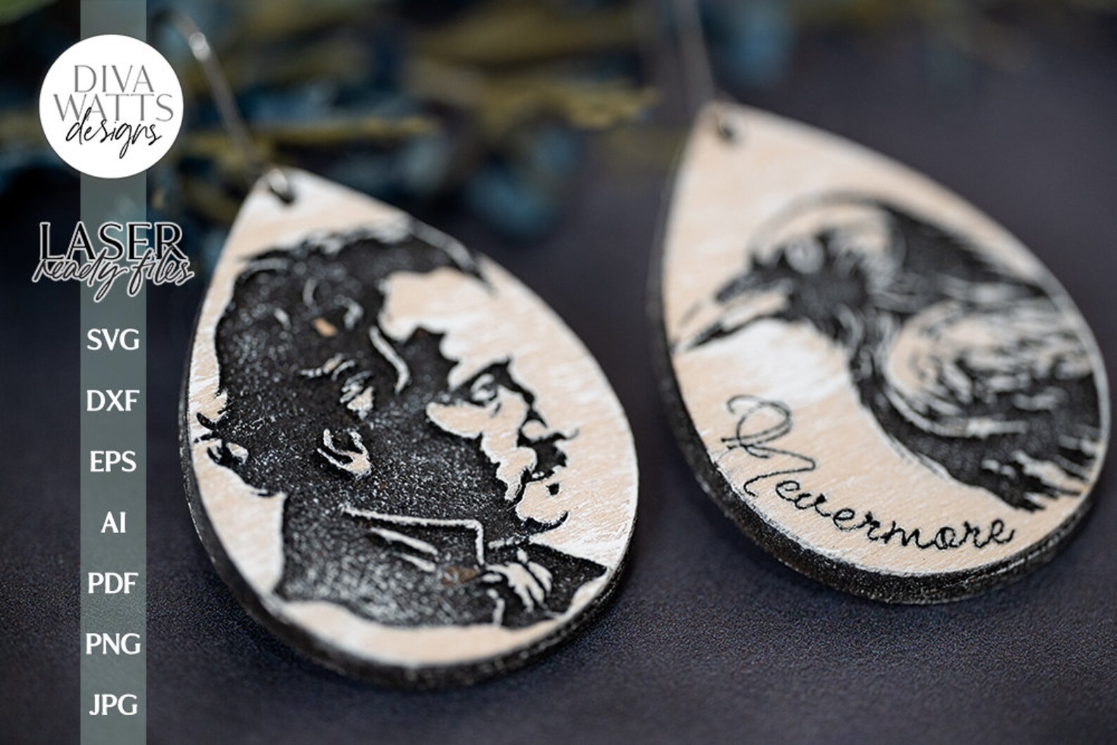 Edgar Allan Poe and Raven Earrings SVG for Laser Glowforge Edgar Allan ...