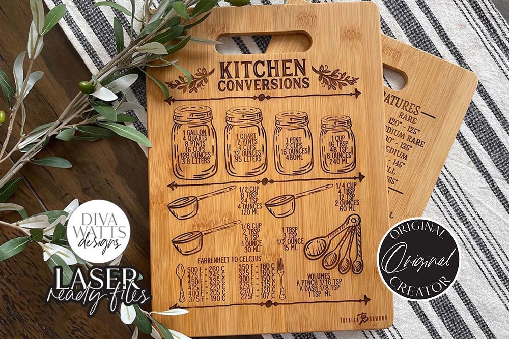 Glowforge Kitchen Conversions SVG | Engraved Cutting Board SVG ...