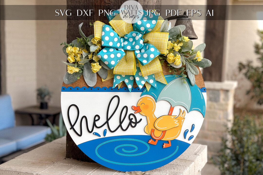 Hello Duck Rainy Day Door Hanger SVG, 3D Layered Laser Cut File, Spring ...