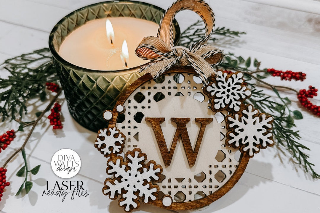 Snowflake Boho Rattan Monogram Ornament for Glowforge | Laser Design - Etsy