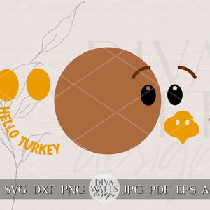 Hello Turkey Door Hanger SVG, Round Turkey Face Sign, Fall Thanksgiving ...