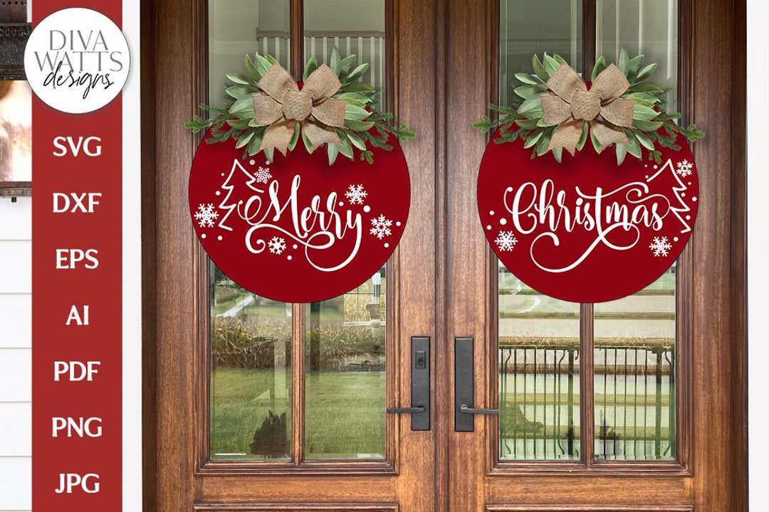 Merry Christmas Double Doors SVG Set | Round Door Hanger Design - Etsy