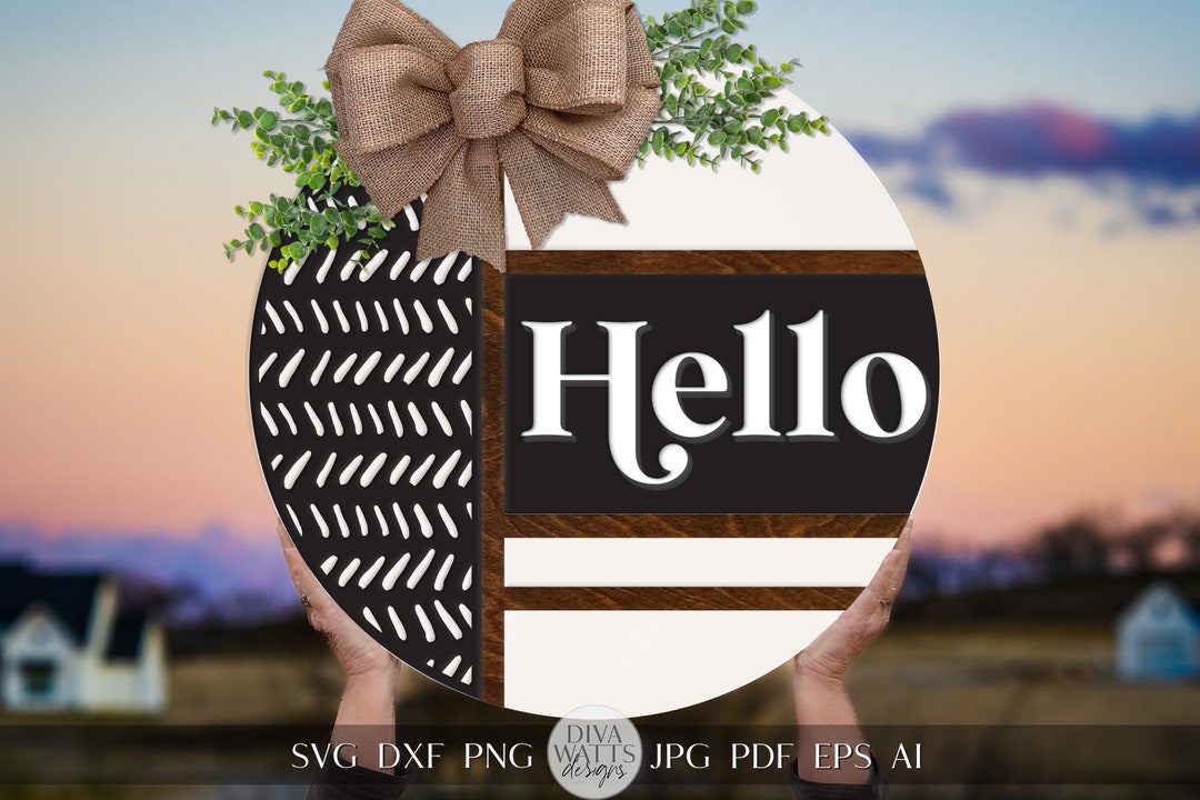 Hello SVG Boho Door Hanger SVG Farmhouse Door Hanger SVG Welcome Svg ...