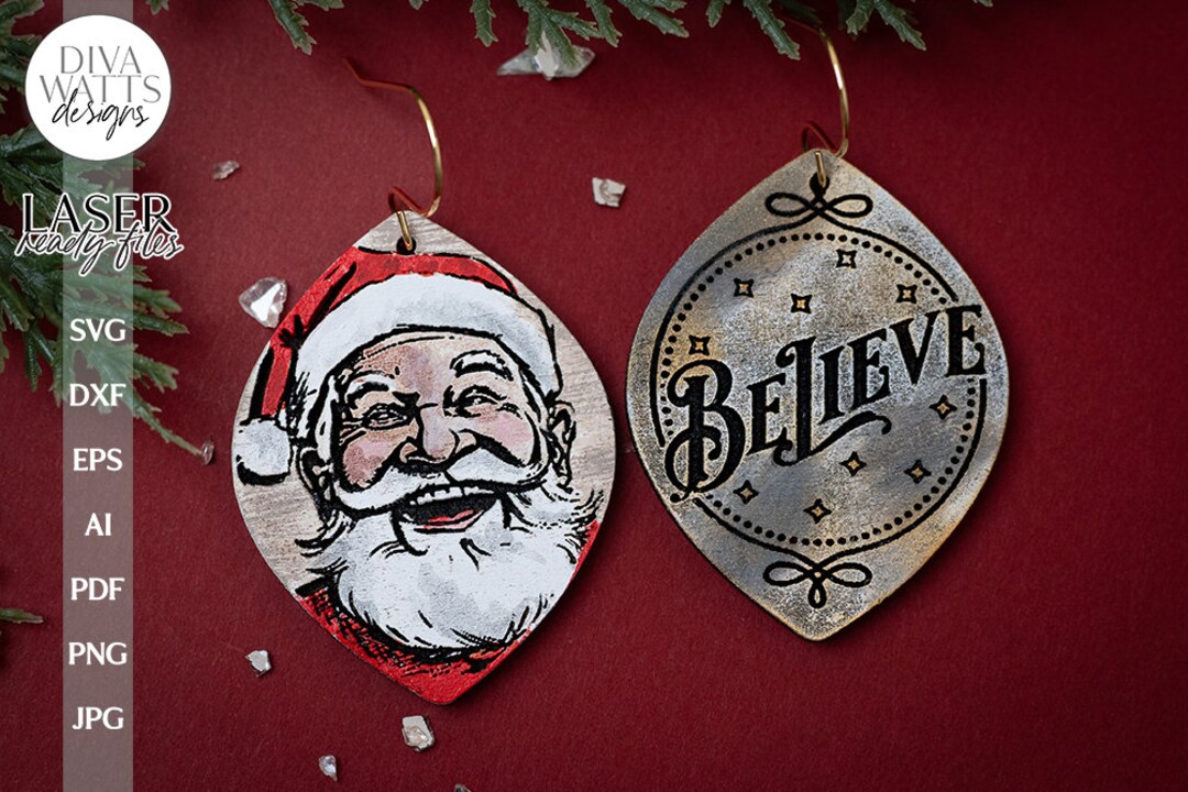Santa Believe Earrings SVG for Laser Earrings With Santa Glowforge ...