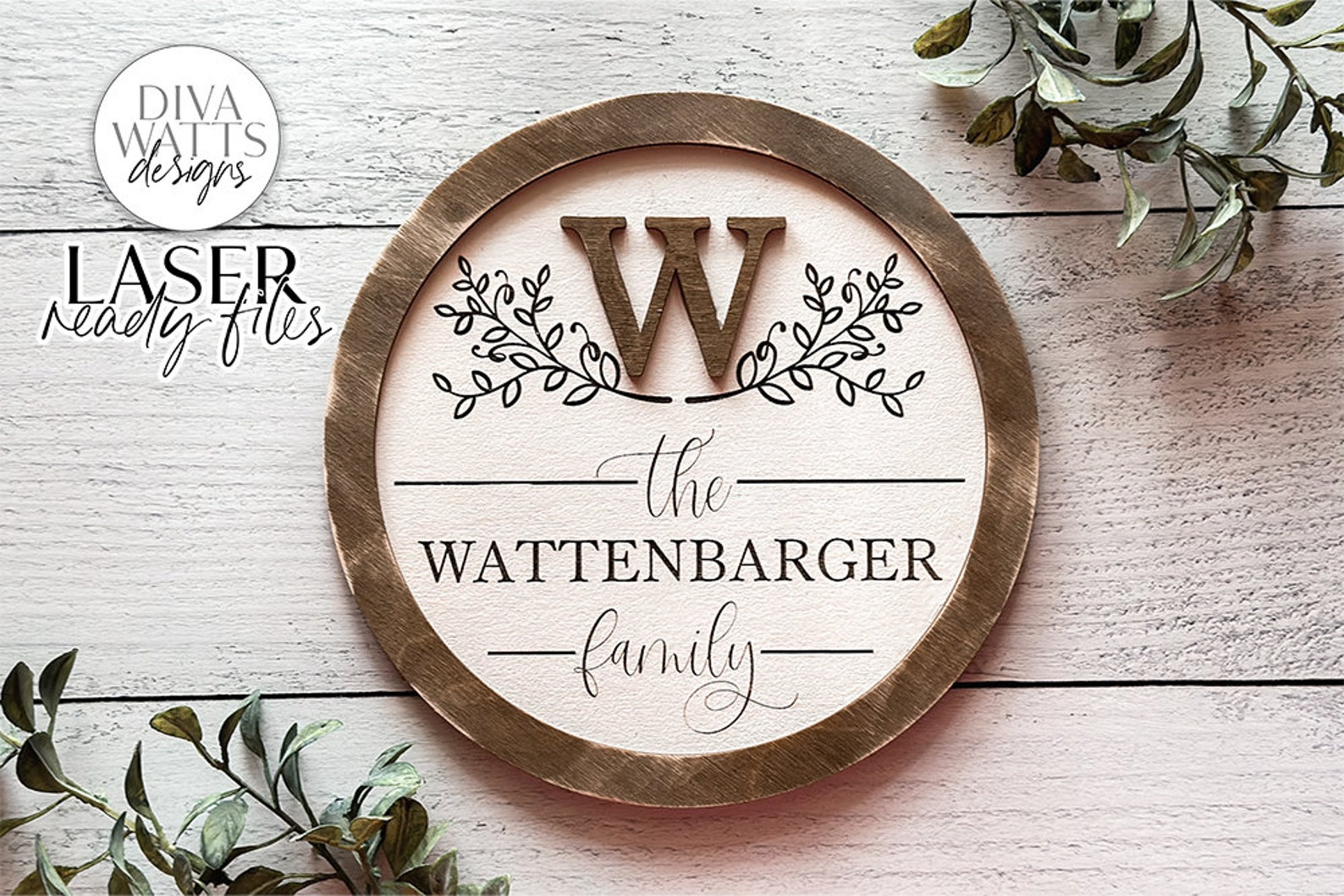 Family Monogram & Last Name Glowforge SVG | Farmhouse Laser Design - Etsy