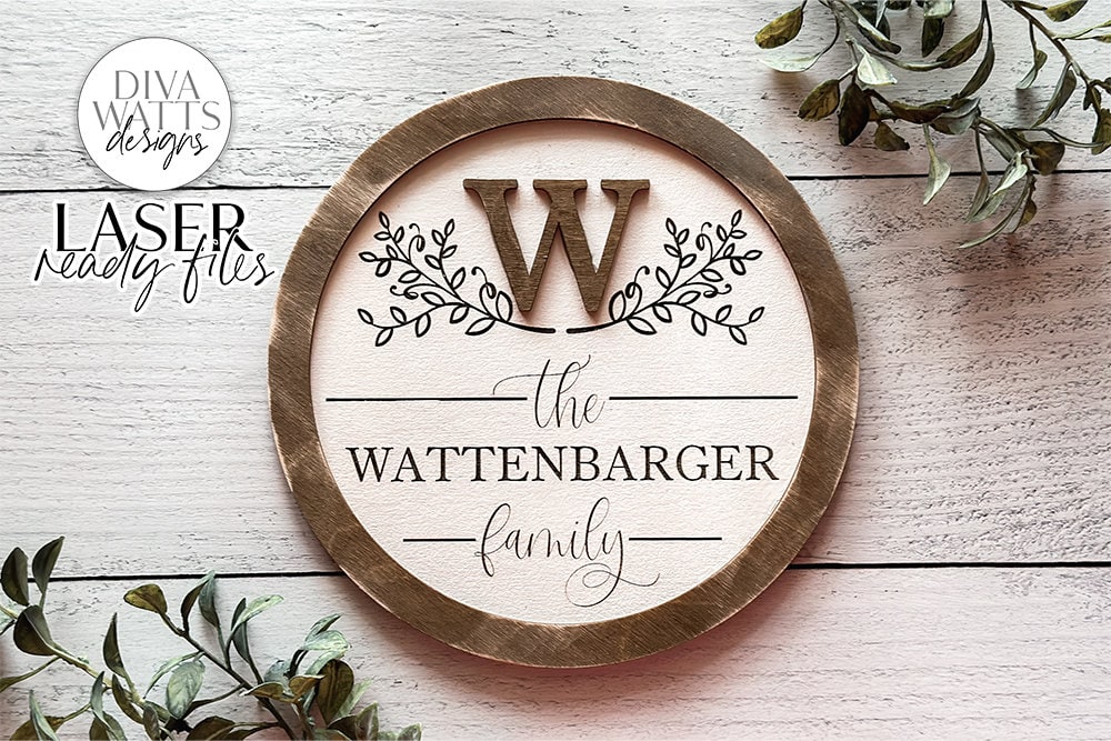 Family Monogram & Last Name Glowforge SVG | Farmhouse Laser Design - Etsy