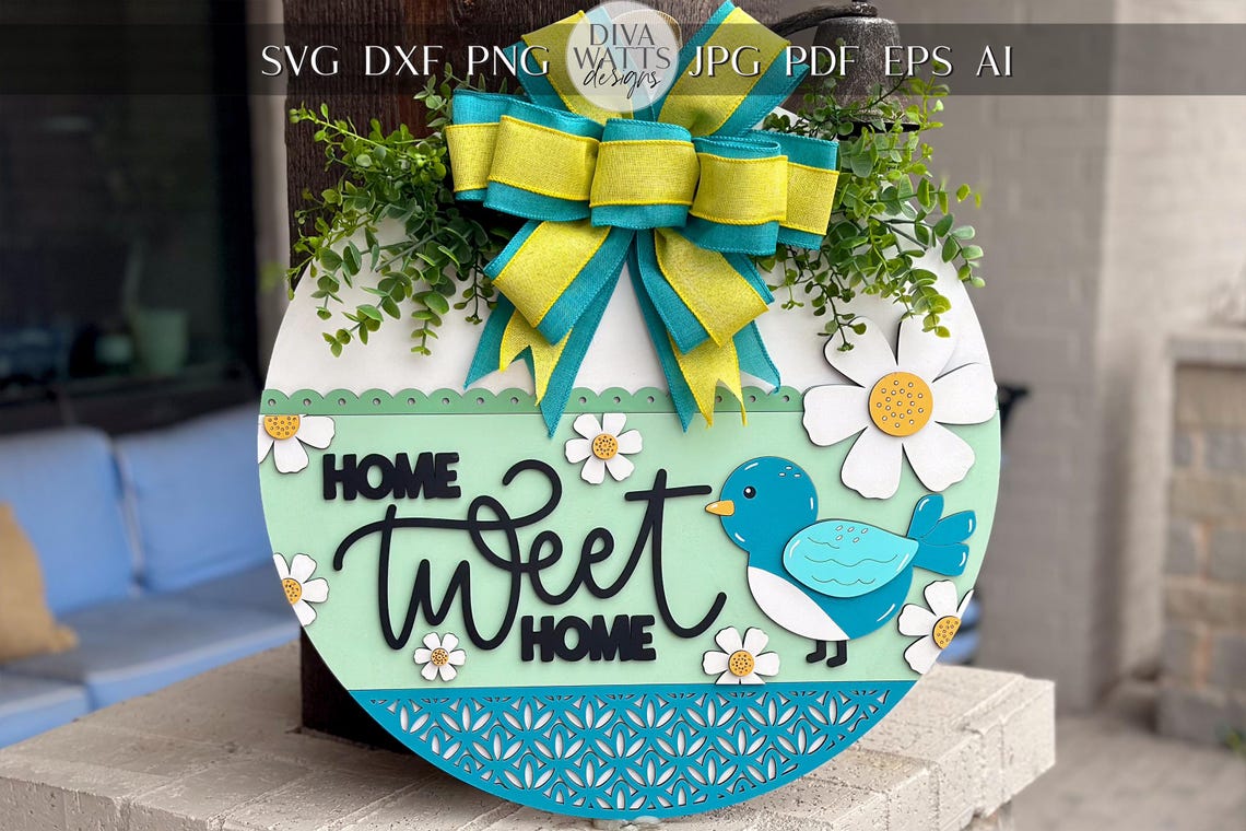 Home Tweet Home Door Hanger SVG, Layered Laser Cut File for Glowforge ...
