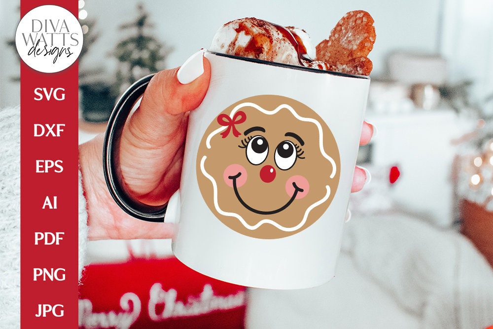 Gingerbread Girl Face SVG Christmas / Winter Round Design - Etsy