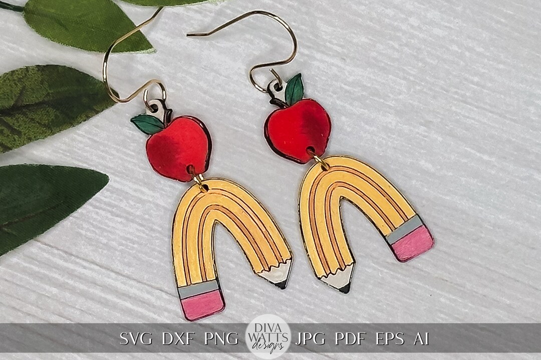 Pencil and Apple Earring SVG Teacher Earrings Svg Back to School ...
