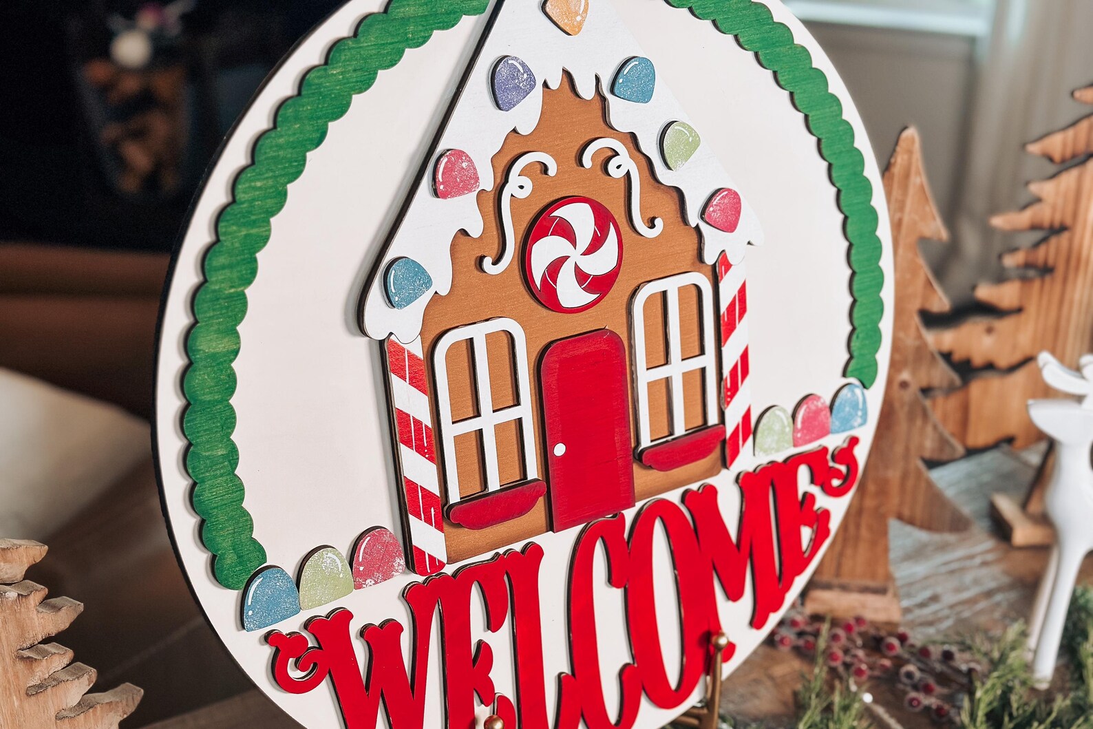 Gingerbread House Christmas Door Hanger SVG, Laser Cut Welcome Sign ...