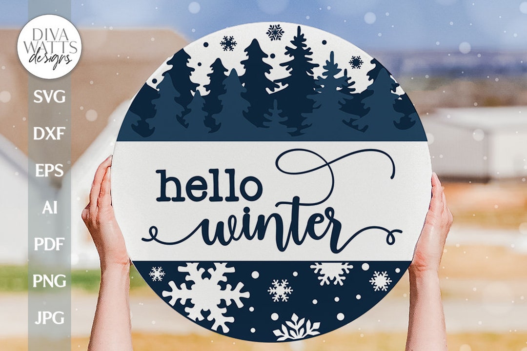 Hello Winter SVG Door Hanger SVG Winter Door Hanger Svg Christmas Door ...