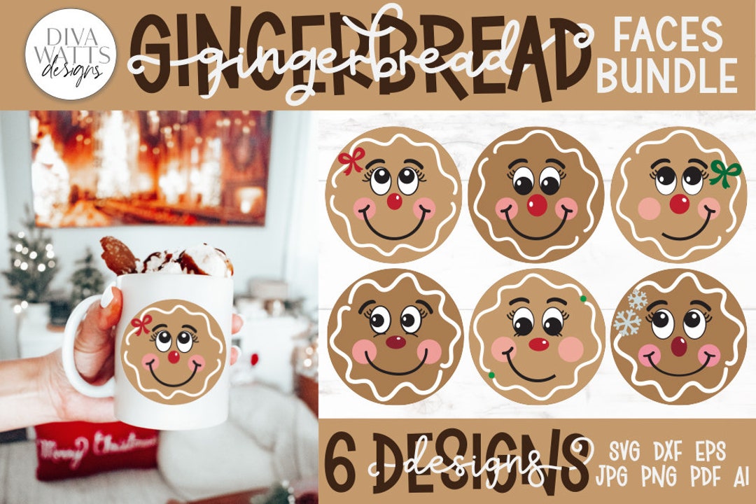 Gingerbread Faces SVG Bundle | Christmas / Winter Round Design - Etsy
