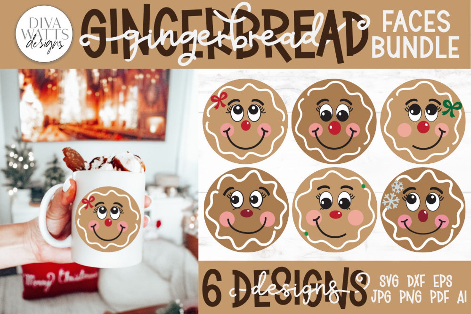 Gingerbread Faces SVG Bundle Christmas / Winter Round Design - Etsy