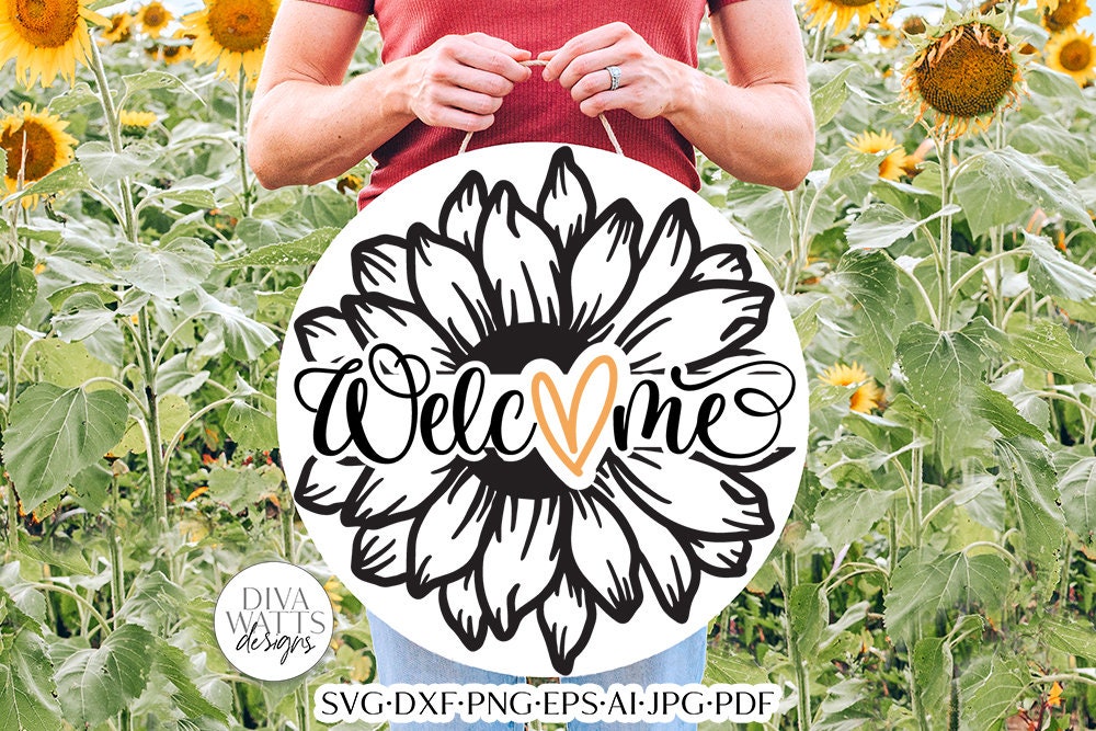Welcome SVG Sunflower With Heart Design - Etsy