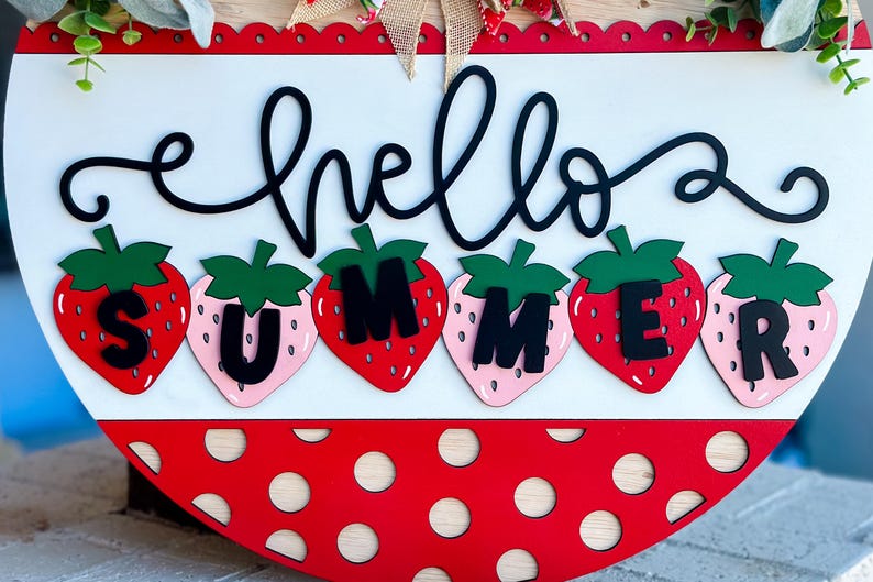 Hello Summer SVG, Strawberry Door Hanger Laser Cut File, 3D Layered ...