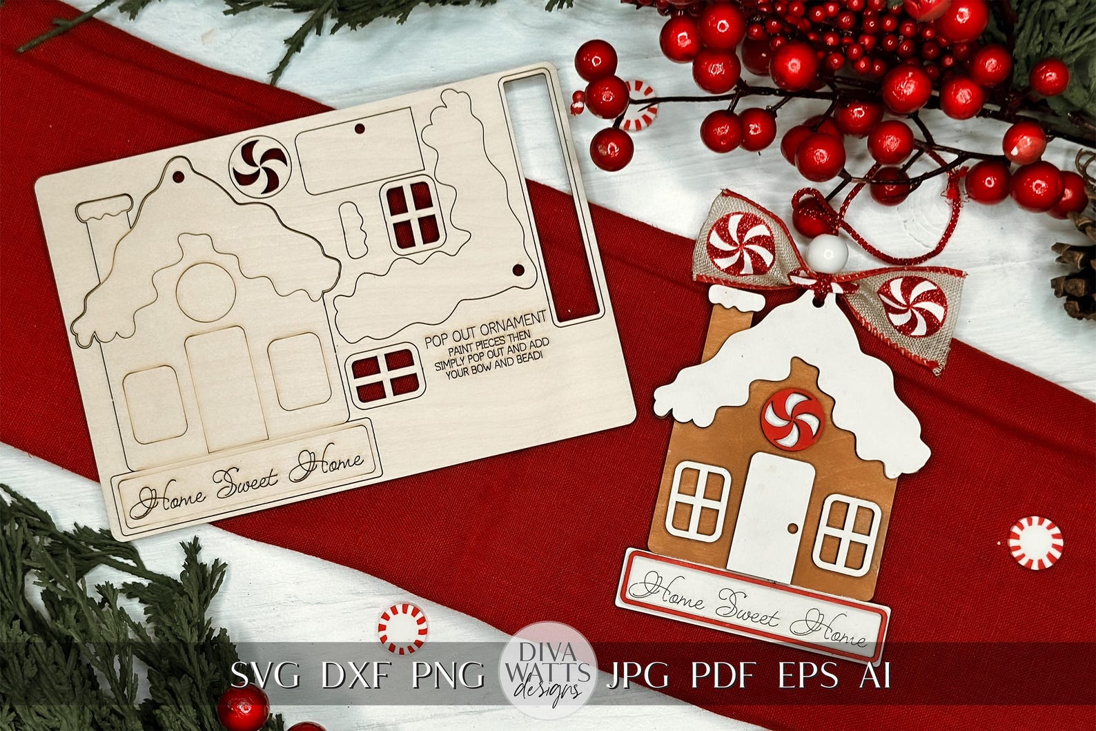 Gingerbread House Pop-out Ornament SVG Laser Cut File | Home Sweet Home ...