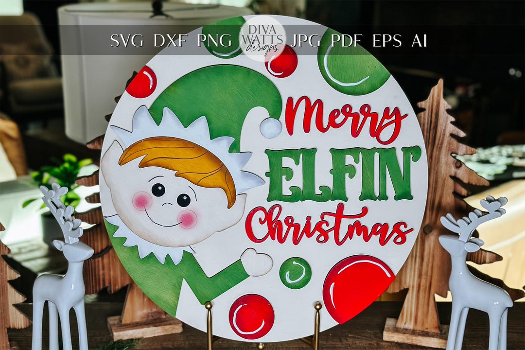 Merry Elfin Christmas SVG - Elf Door Hanger Laser Cut File - Holiday ...