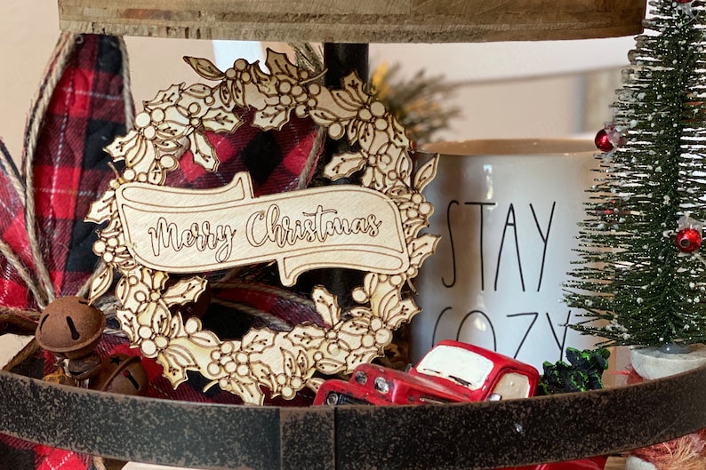 Glowforge Sign / Ornament Set for Christmas | Holly Wreath With Banner ...